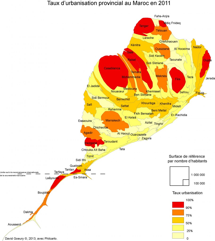 Figure 4 Cartogramme taux urbanisation Maroc 2011 | Espacestemps.net